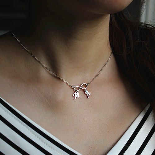 Personalisierte Unendlichkeit Halskette Doppel Initialen Sterlingsilber